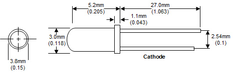 Red 3mm LED Specs, Data Sheet 300JPF4GF from lc-led.com