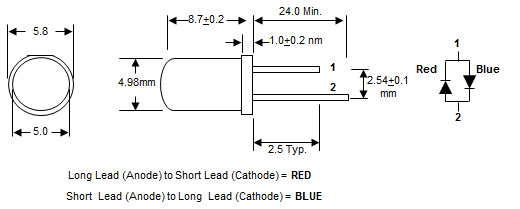 Bicolor 3mm LED Specs, Data Sheet N300TBG2D from lc-led.com