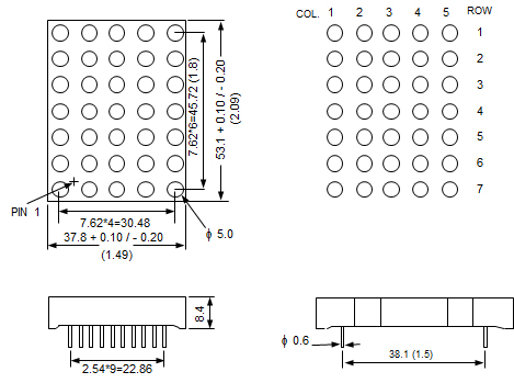 2 Inch (50mm) Bicolor LED 5x7 Dot Matrix Spec, Data Sheet LC2057AURYG1C ...