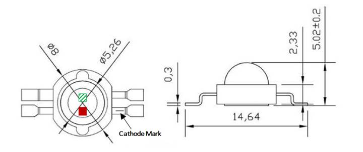 3W High Power BiColor Green & Red LED Specs, Data Sheet LCB-030RGP from ...