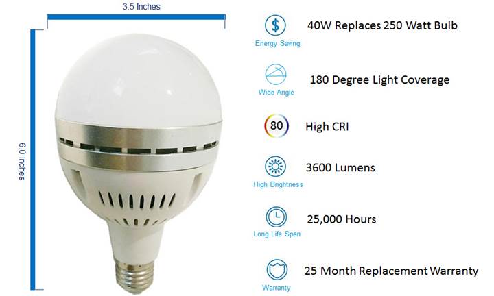 LC LED 40W LED Bulb Daylight 200W-250W Growth Bulb
