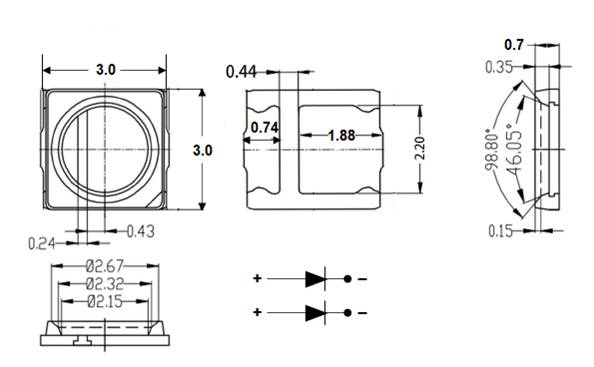 1W SMD LED 3030 Blue SMD LED Specs, Data Sheet slt-3030tb from lc-led.com