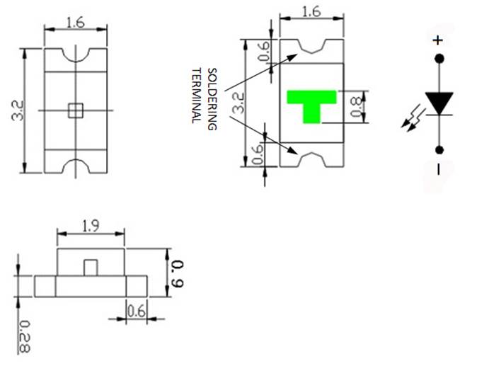 1206 UV SMD LED 395nm-400nm Specs, Data Sheet UT-65UV395P from lc-led.com